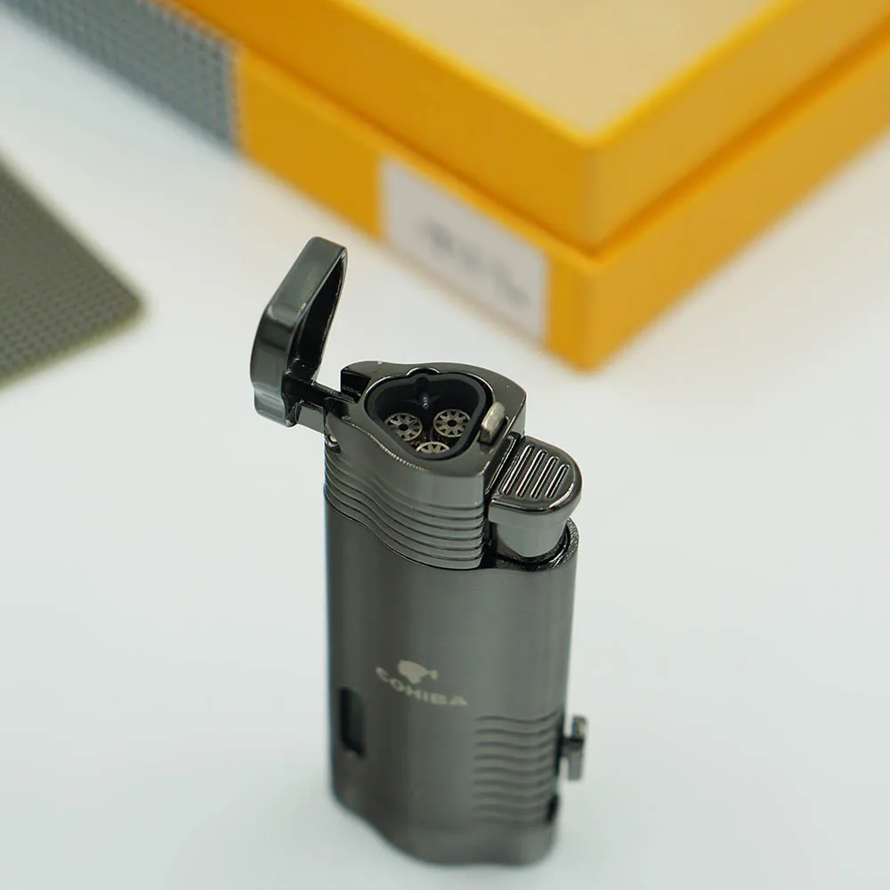 Metal Cigar Lighter Cutter Set 3 Torch Jet Flame Butane Gas Lighters ...