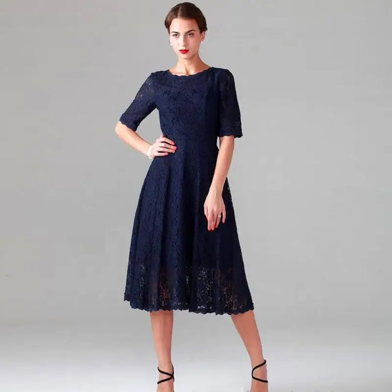 Tea Length Navy Blue Lace Mother Of The Bride Dresses 2016 Pant Suits