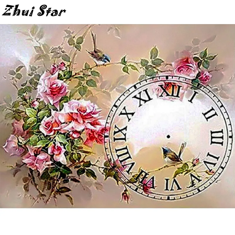 NEW Diamond Painting Full Square Diamond Flower clock Embroidery Cross ...