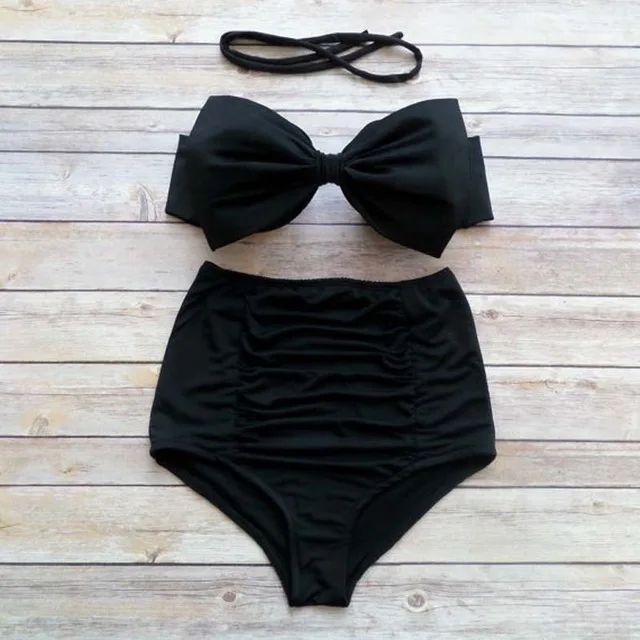 Black Bandeau Bikinis Set Bow Leopard Print Swimsuit High Waist ...