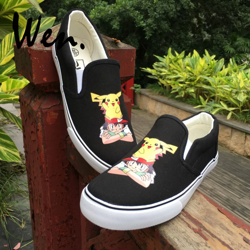 Wen Low Flat Slip on Canvas Sneakers Cartoon Animation Pokemon Pikachu ...
