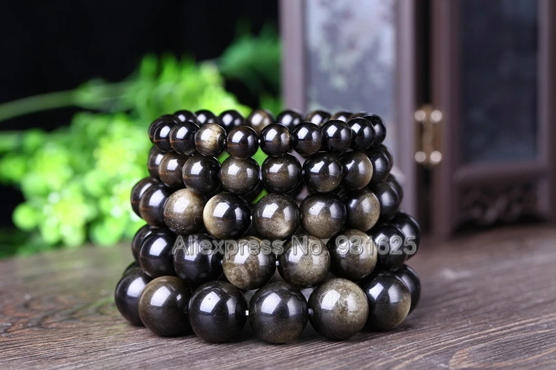 Beautiful Natural Gold Obsidian 8mm - 20mm Round Beads Stretch Elastic ...