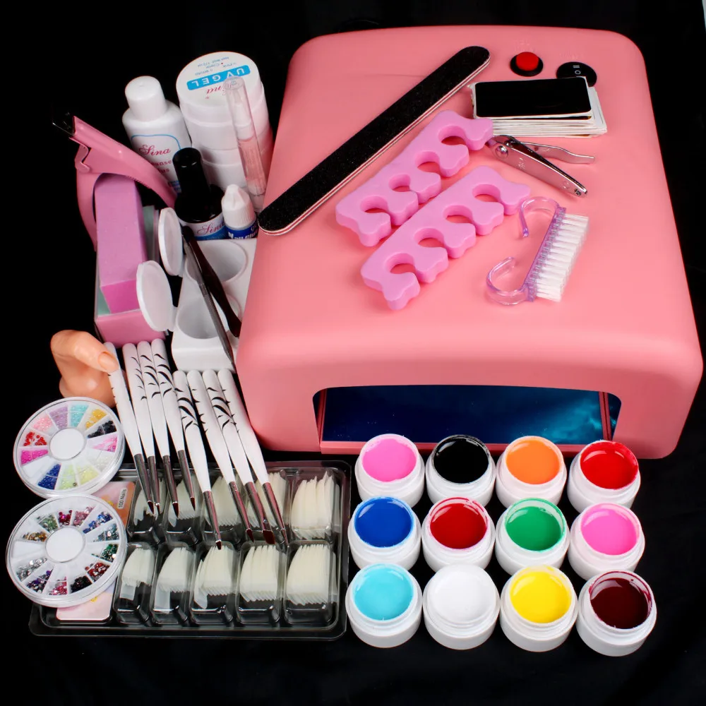 Hot Sale 36W UV GEL Pink Lamp & 12 Colors UV Gel Nail Art Tools Sets ...