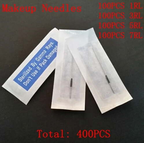400PCS Permanent Makeup Needles Mixed 1RL & 3RL & 5RL &7RL Professional ...