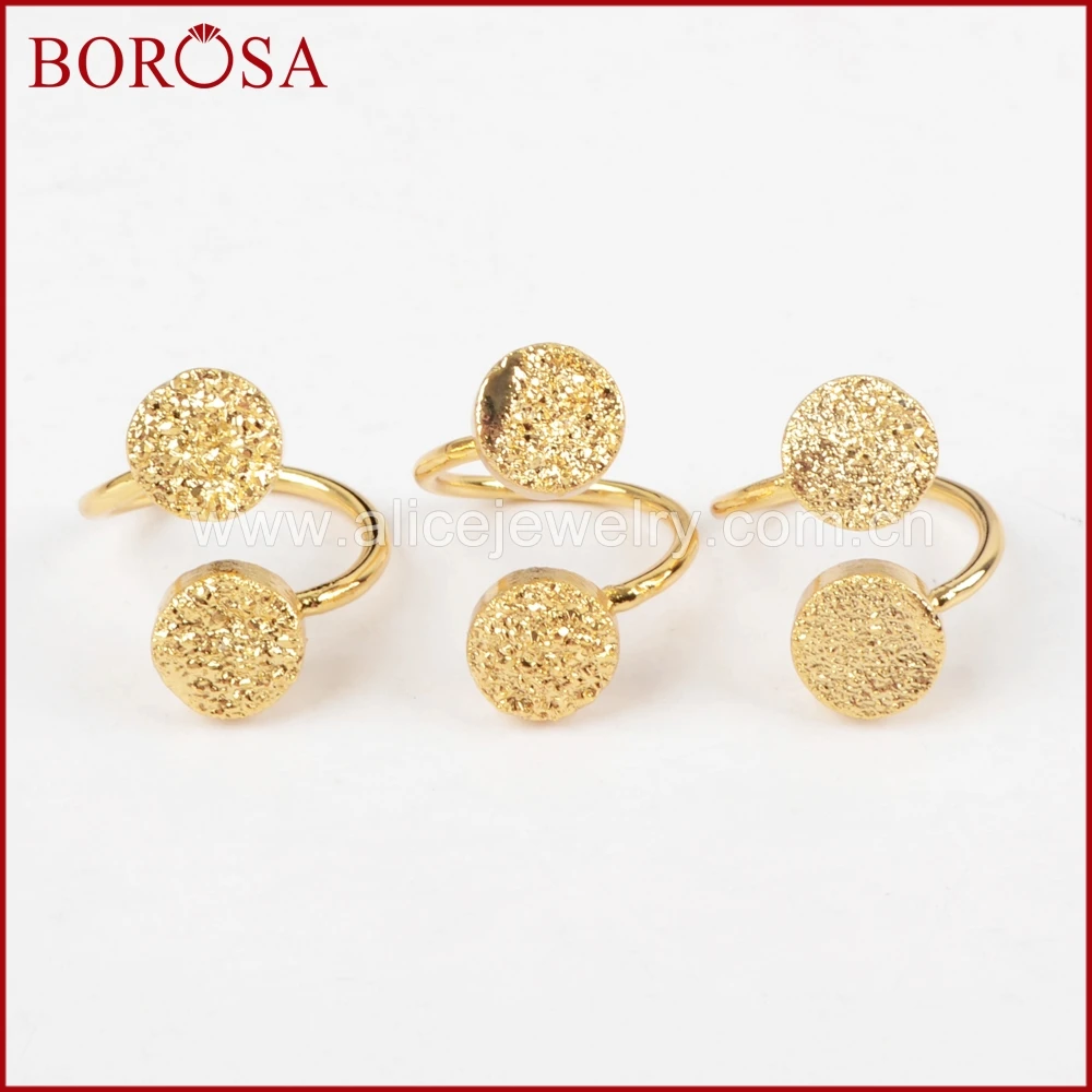 BOROSA Round Gold Color Natural Stone Druzy Titanium Gold Druzy Open ...