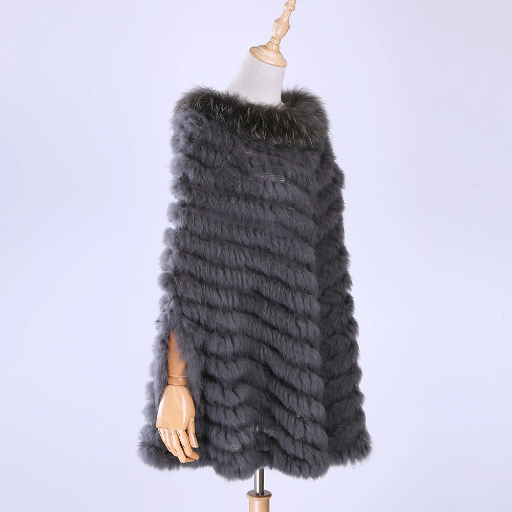 Jersey de lujo de punto para mujer, Poncho de piel auténtica de conejo ...
