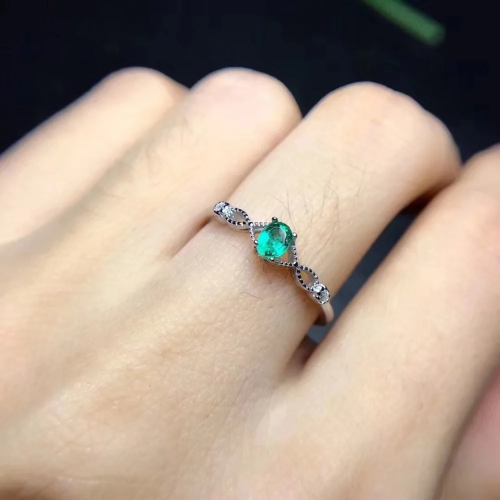 Elegant Small delicate Hollow round Natural green emerald gem Ring S925 ...