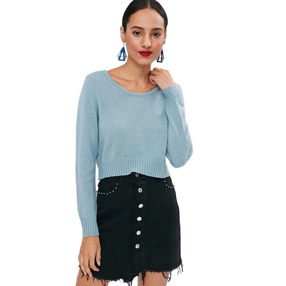 ZAFUL Cropped Plain Fitting Sweater Women Short Sweater-in Pullovers ...
