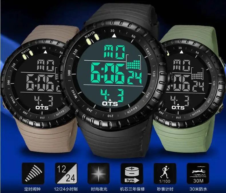Top Brand OTS Mens Fashion Large Face LED Digital Swimming Climbing ...