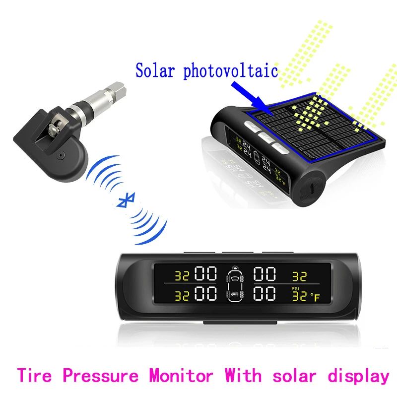 Solar Power TPMS Wireless Bluetooth Tire Pressure Monitoring System Car ...