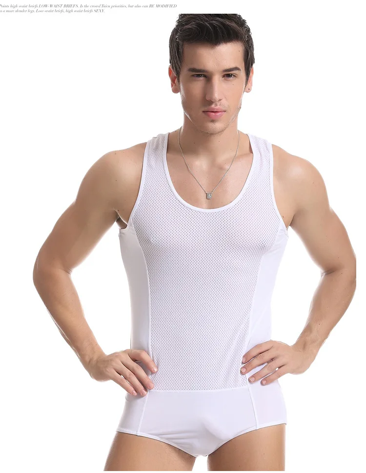 Free Shipping Promotion 1set Brand Mens Sexy Conjoined Mesh Vest