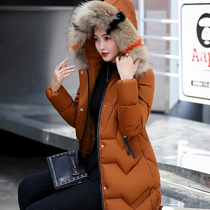 2018 nuevas mujeres invierno Parka color Collar capucha de piel grande ...