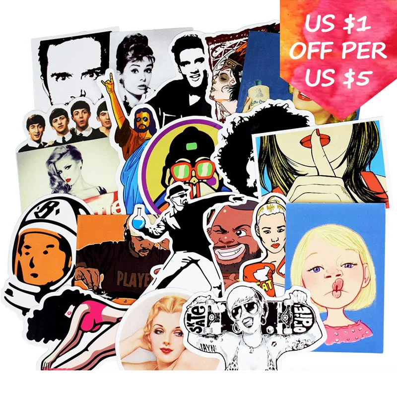 50Pcs Random People Stickers For Suitcase Skateboard Laptop Cell Phone ...
