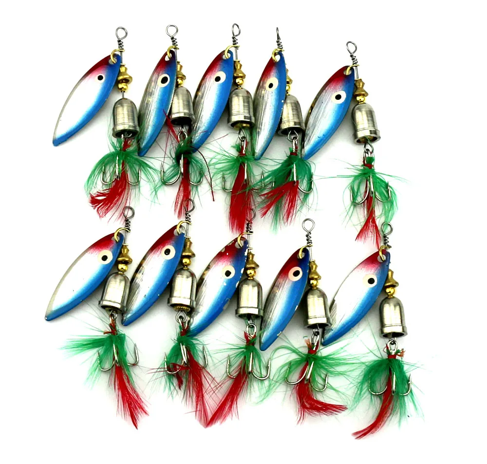 HENGJIA 500PCS Fishing Spoon Lure with one feather 6# hook 7.4G Spinner ...