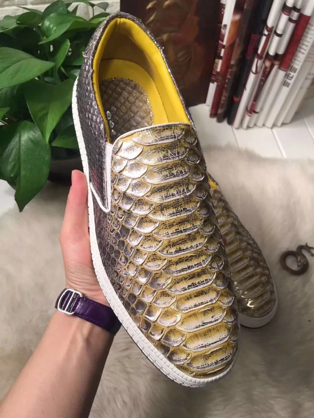 2021-Genuine-real-genuine-python-skin-men-shoe-gold-yellow-color-snake ...