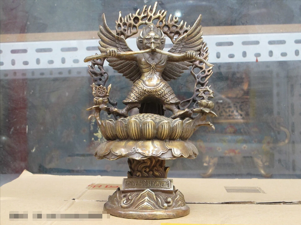 9.5"Tibet China bronze statue sculpture golden winged peng bird Garuda Jingwei|sculpture india ...