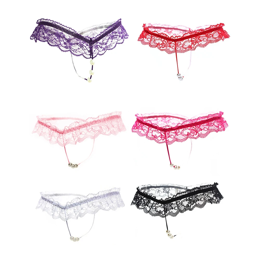 6 Colors Women Erotic Thin Open Crotch Thong G Strings Sexy Lace Floral ...