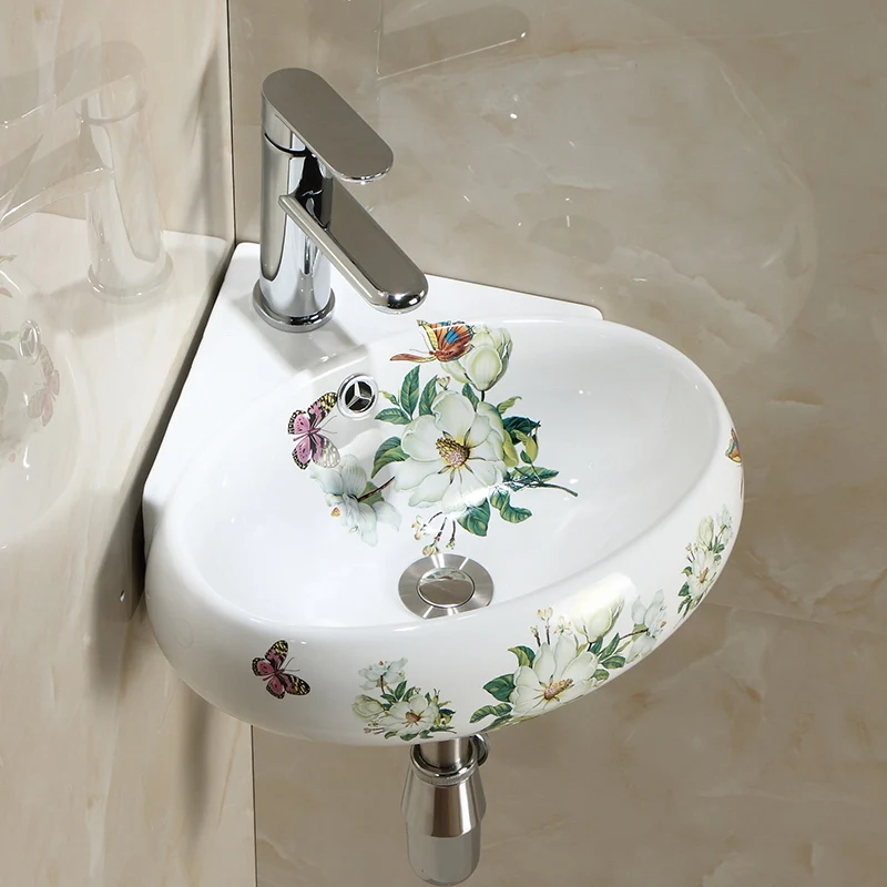 Ceramic Corner Basin Small Bathroom Wash Basin Triangle Balcony Wall ...