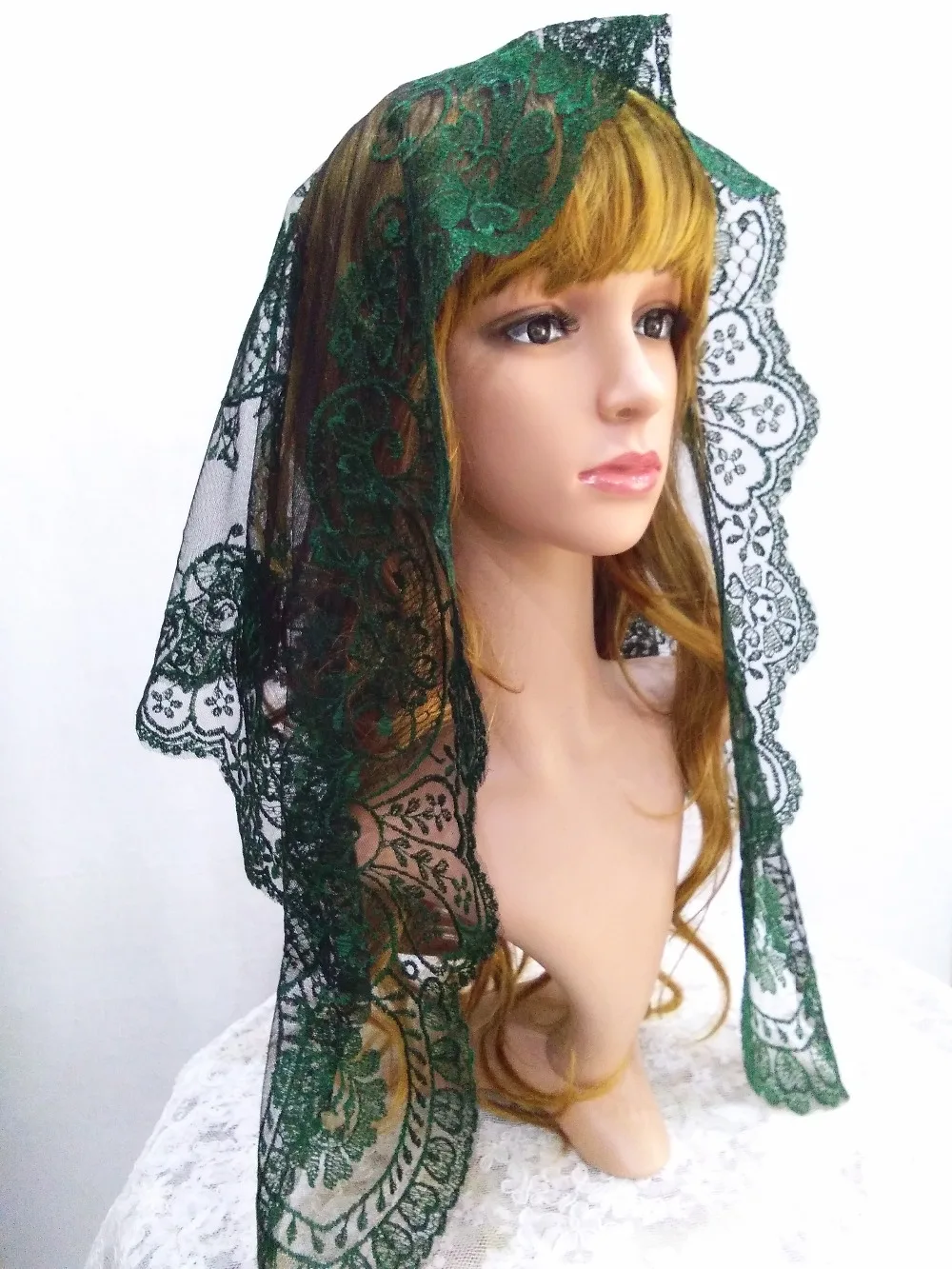 Green Spanish Lace Mantilla Embroidery Catholic Lace Veil Chapel Scarf ...