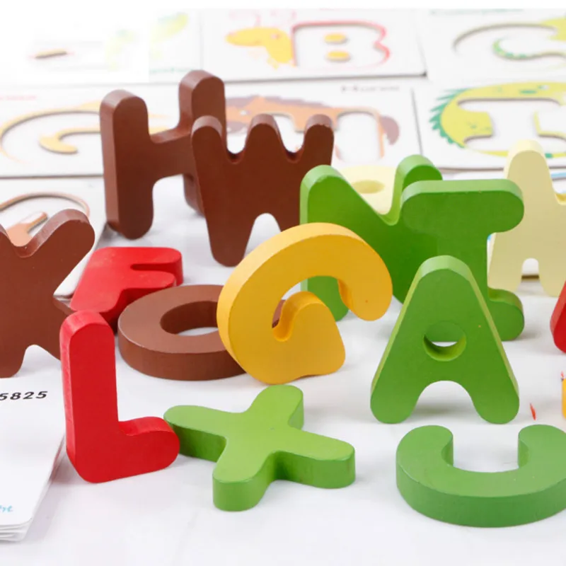 3D Wooden Reading Toys Montessori Educational Toy Alphabet Digital Card ...