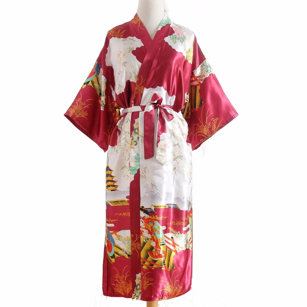 Novelty Printed Long Style Women Kimono Robe Vintage Printed Nightgown ...
