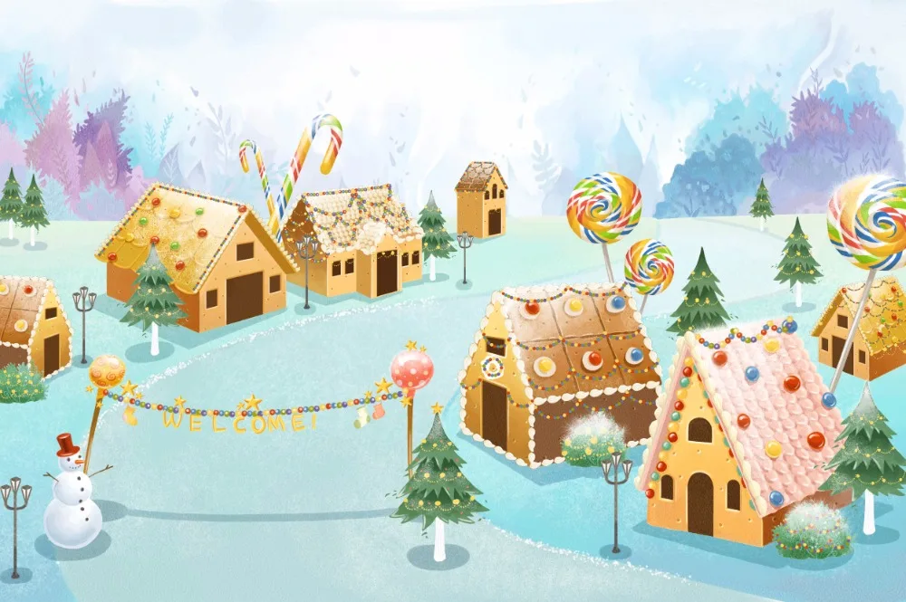 7x5FT Candy Winter Wonderland Candyland Chocolate House Village Custom ...