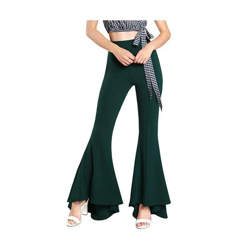 2019 Women Solid Flare Pants Ruffles Sexy Ruffle Wide Leg Pants Summer ...