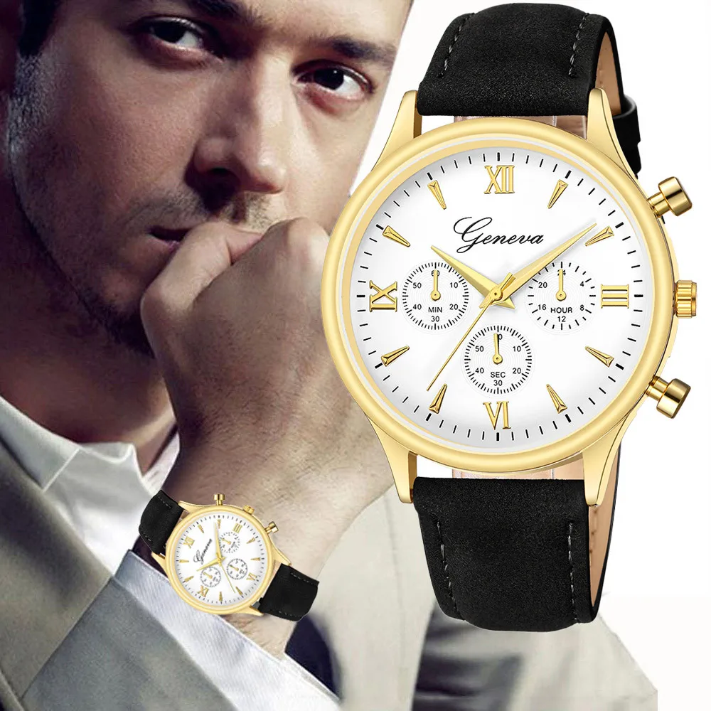 2018 Luxury Fashion Faux Leather Mens Blue Ray Glass Quartz Analog ...