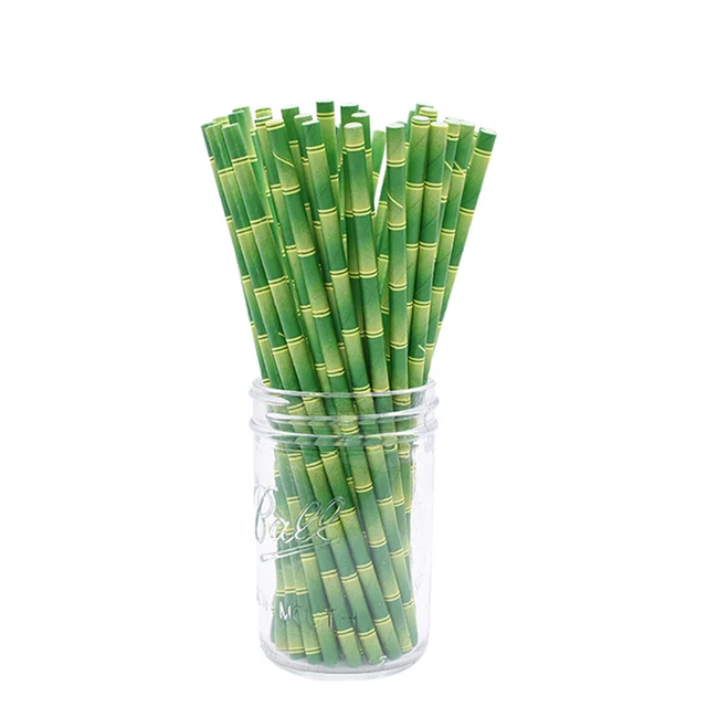 25pcs/lot Green Bamboo Paper Straws Happy Birthday Wedding Decorative ...