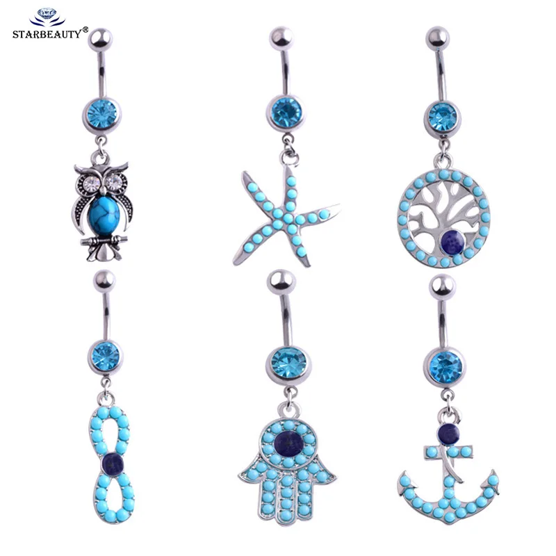 1pc Steel Blue Navel Piercing Navel Earring Belly Button Rings Crystal