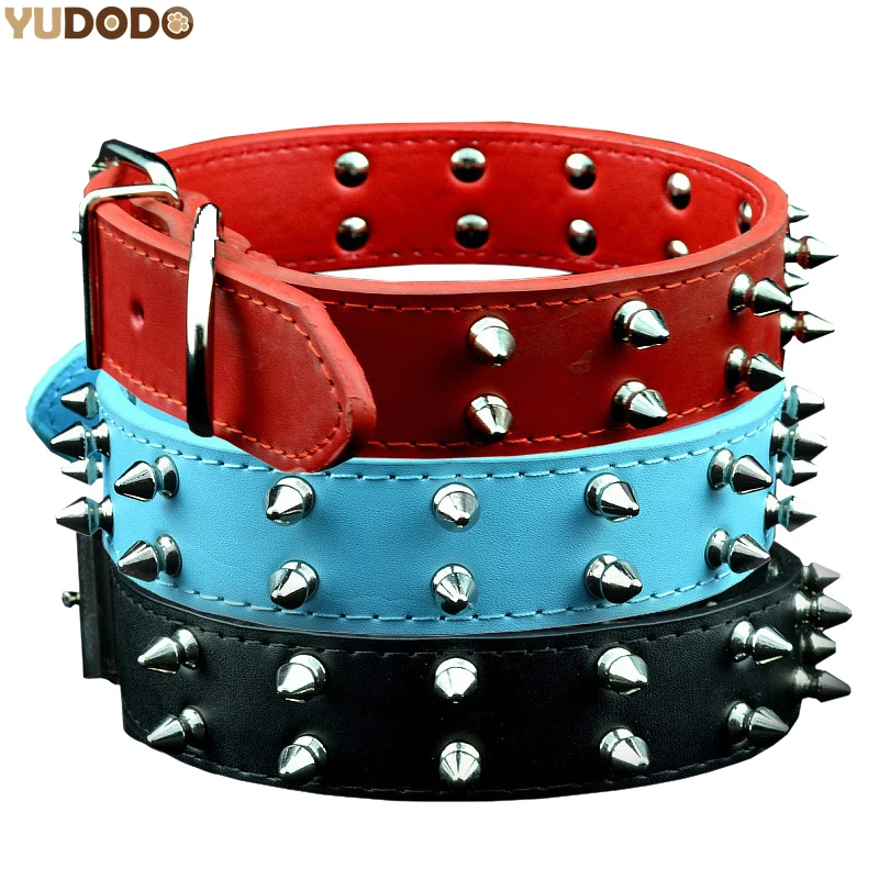 Bullet Rivet Spiked Studded Leather Dog Collars Punk Style Collars For ...