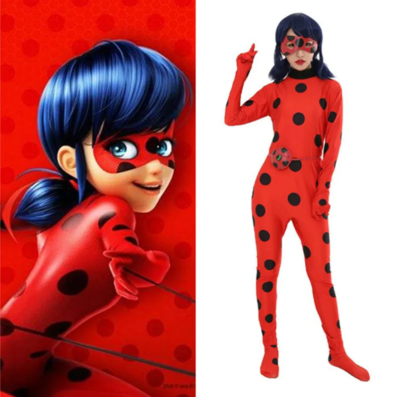 Miraculous Ladybug Cosplay Costume For Adult Women Kids Girls Mask Bag ...