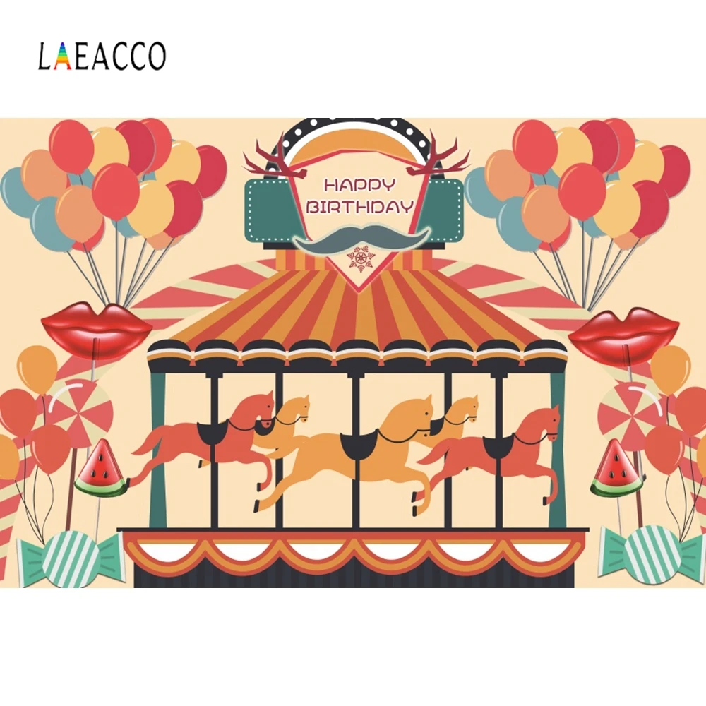 Laeacco Cartoon Carousel House Backdrop Baby Portrait Photography ...