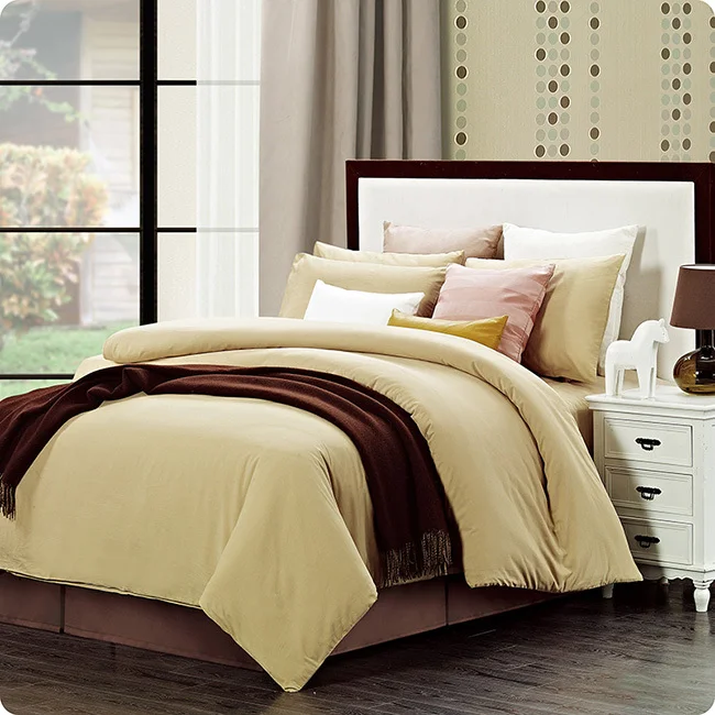 Home Textile 100% cotton Sanding Beige Solid printing Brief bedding set ...