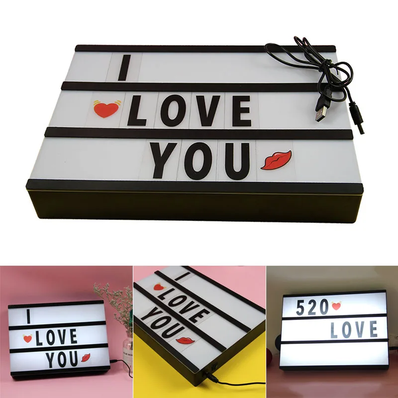 A4 LED Lightbox DIY Message Box Cinema Letter Lamp+96 Cards for Home ...