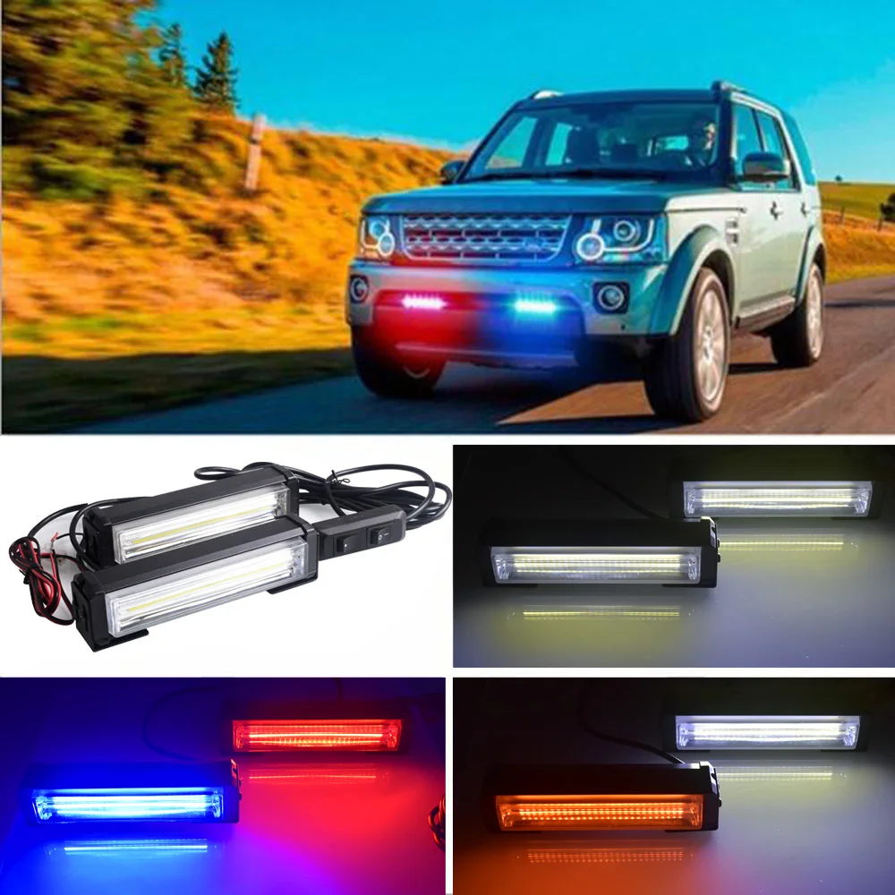 2Pcs DC 12V Car LED Net Light COB Strobe Police Lights One Tow Two Red ...