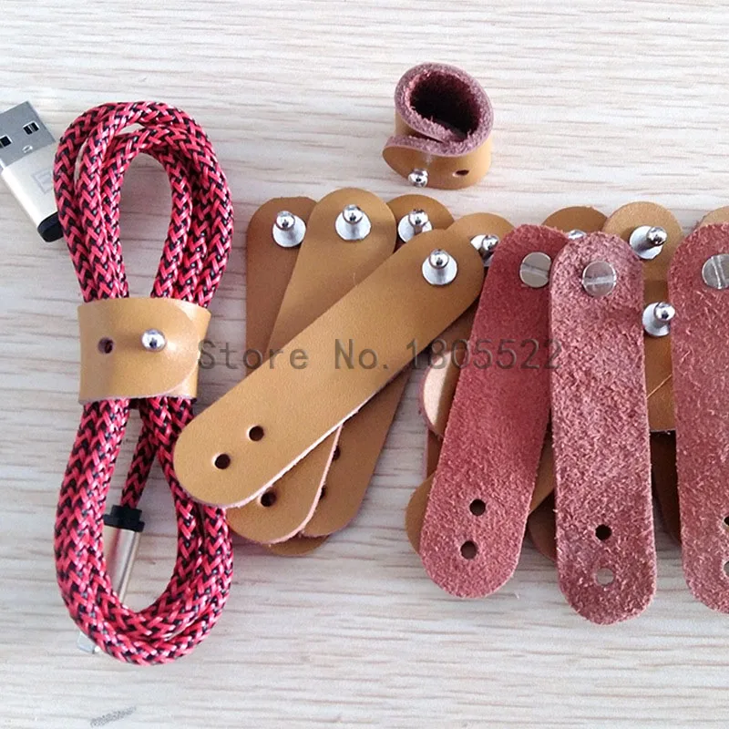 Genuine Leather Buckle Earphone Cable Winder Cable Wire Organizer Cord ...