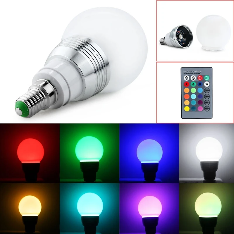 Newest E14 3W RGB 16 Colors LED Light Bulb Lamp Spotlight RGB 16 Color ...