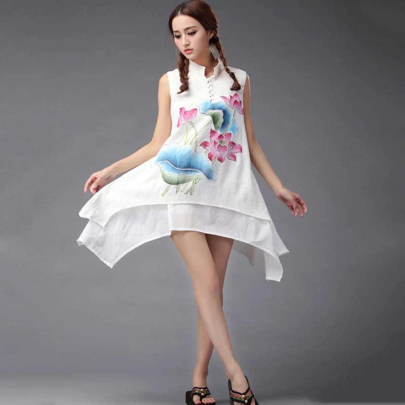 Chinese Style Print Dress Women Summer Casual Chiffon Dresses Fahion ...