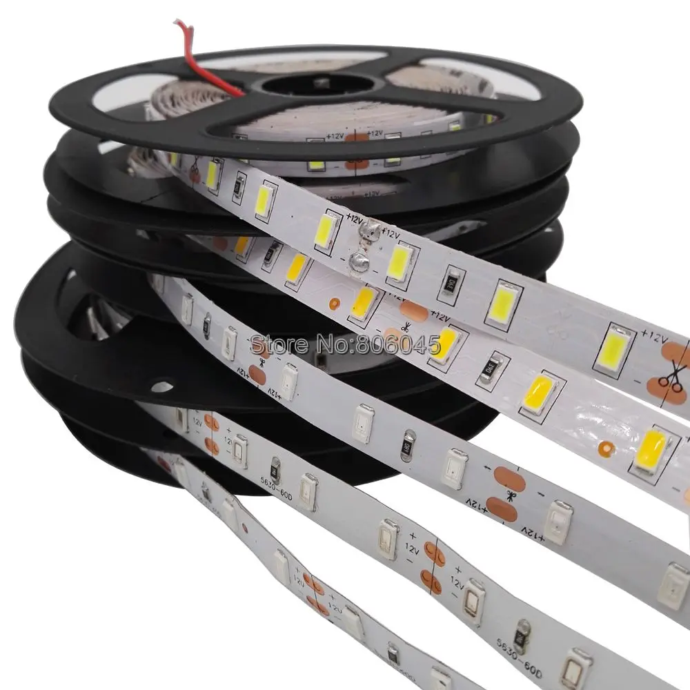 5m 12V SMD 5630 5730 LED Strip Light IP20 IP65 Waterproof Warm White ...
