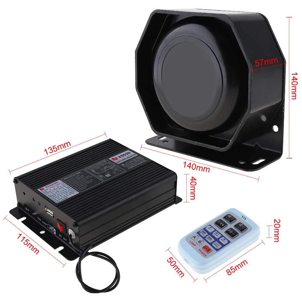 12V 200W 18 Tone Loud Car Warning Alarm Police Siren Horn PA Speaker ...