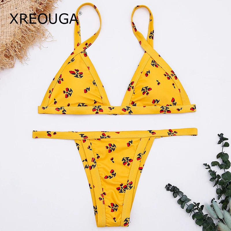 Buy Xreouga Yellow Floral Print Bikini Set Holiday