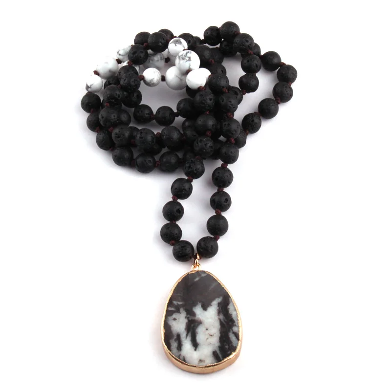 Moodpc Fashion White Black Lava Stone Knotted Drop Stones Pendant ...
