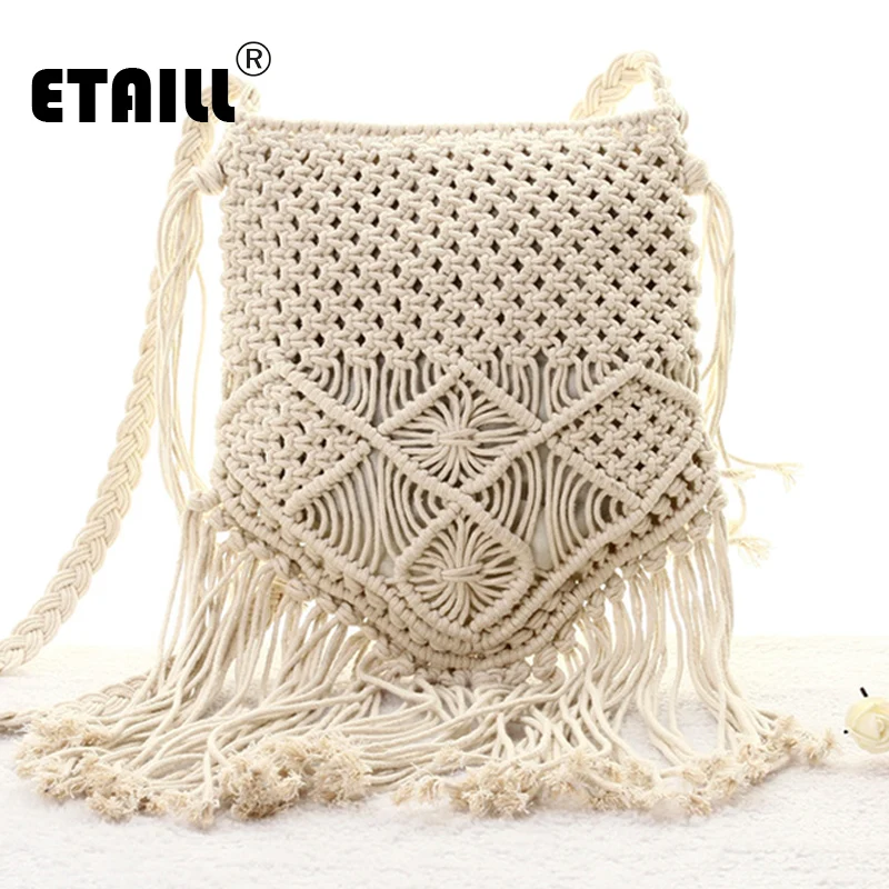 Neue Bohemian Boho Sommer Stroh Weben Tasche Handgefertigte Pompon ...