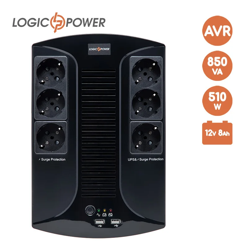LOGIC POWER UPS 850VA 6PS 6 eurosockets, 5 steps. AVR, 8Ah12V,cold ...