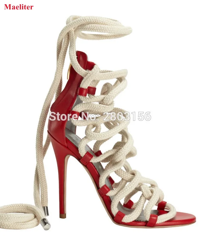 Fashion Rope Thin High Heels Women Summer Gladiator Sandals Lace Up ...