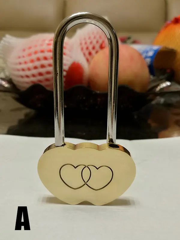 Mini Brass Padlock Love Lock Wish Lock Engraved Double Heart Valentines ...