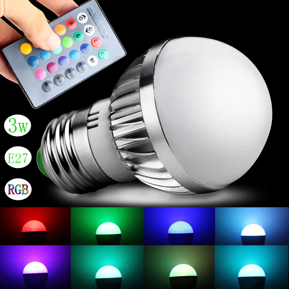 3W RGB LED Bulb Light Lamp 16 Colors Change With 24 Key light bulb with ...