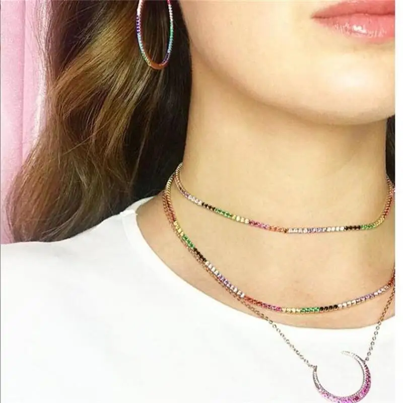 Delicate-red-CZ-Crescent-Moon-Necklaces-Pendants-rose-gold-Chain-Collar ...