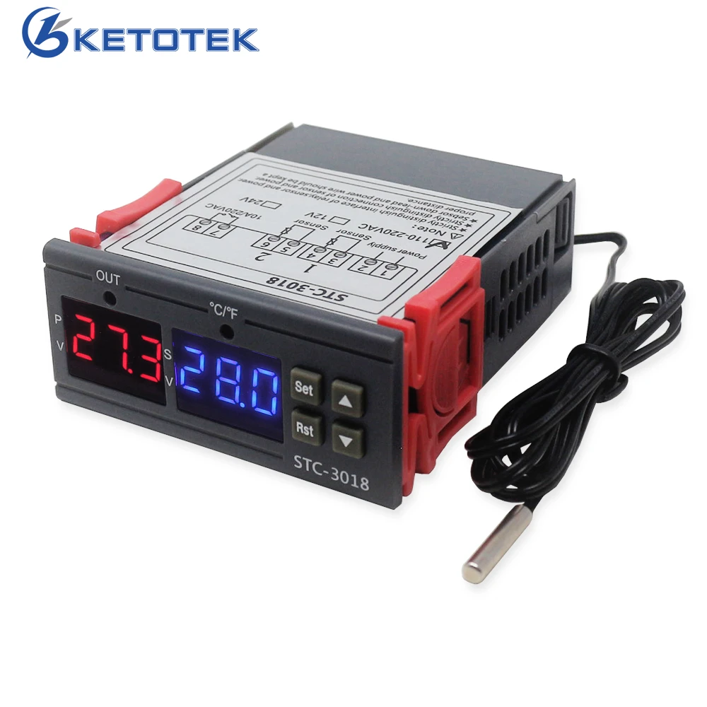 Controlador de temperatura Digital de STC 3018, regulador de termostato de 110V, 220V, C/F, relé ...
